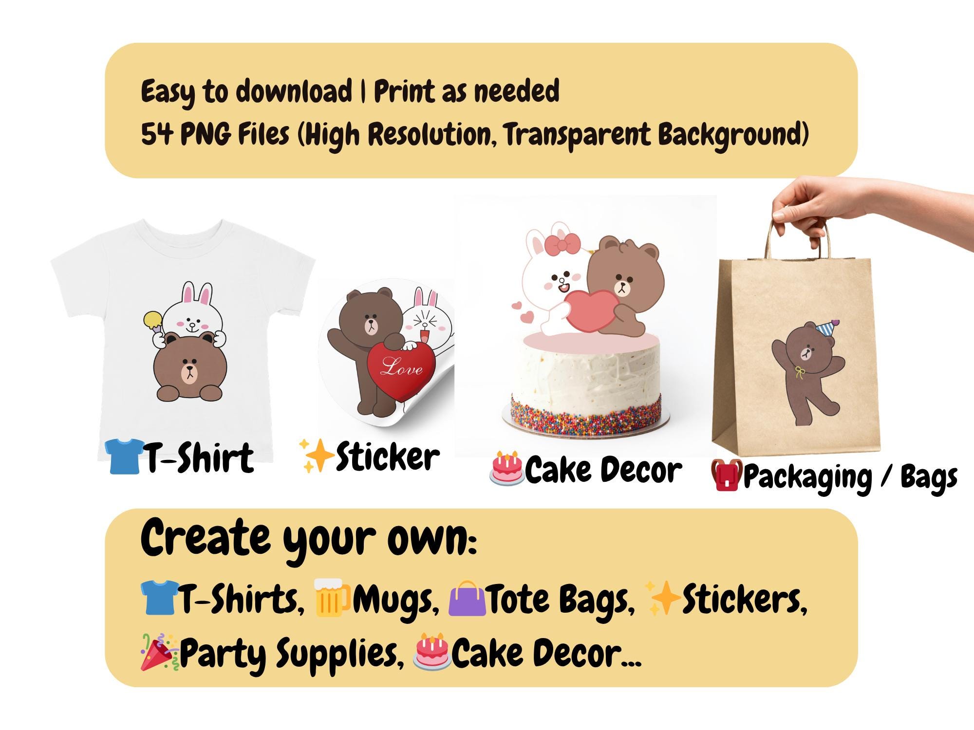 Brown Bear Friends Clipart PNG Bundle | Kawaii Line-style Animals ...