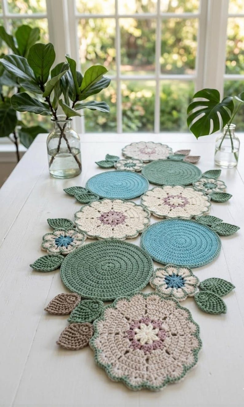 Floral Crochet Table Runner Pattern, Boho Flower Motifs, Step-by-step ...