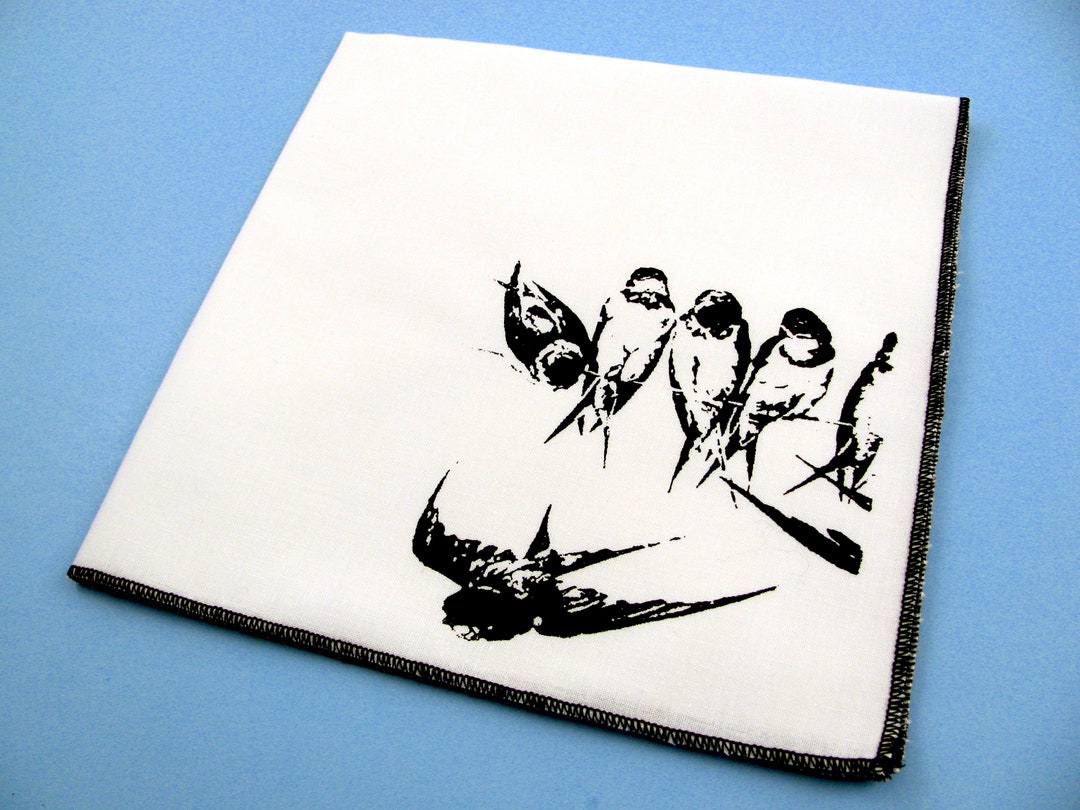 Handmade Cotton Handkerchief - Birds on A Wire Print, Soft Durable ...