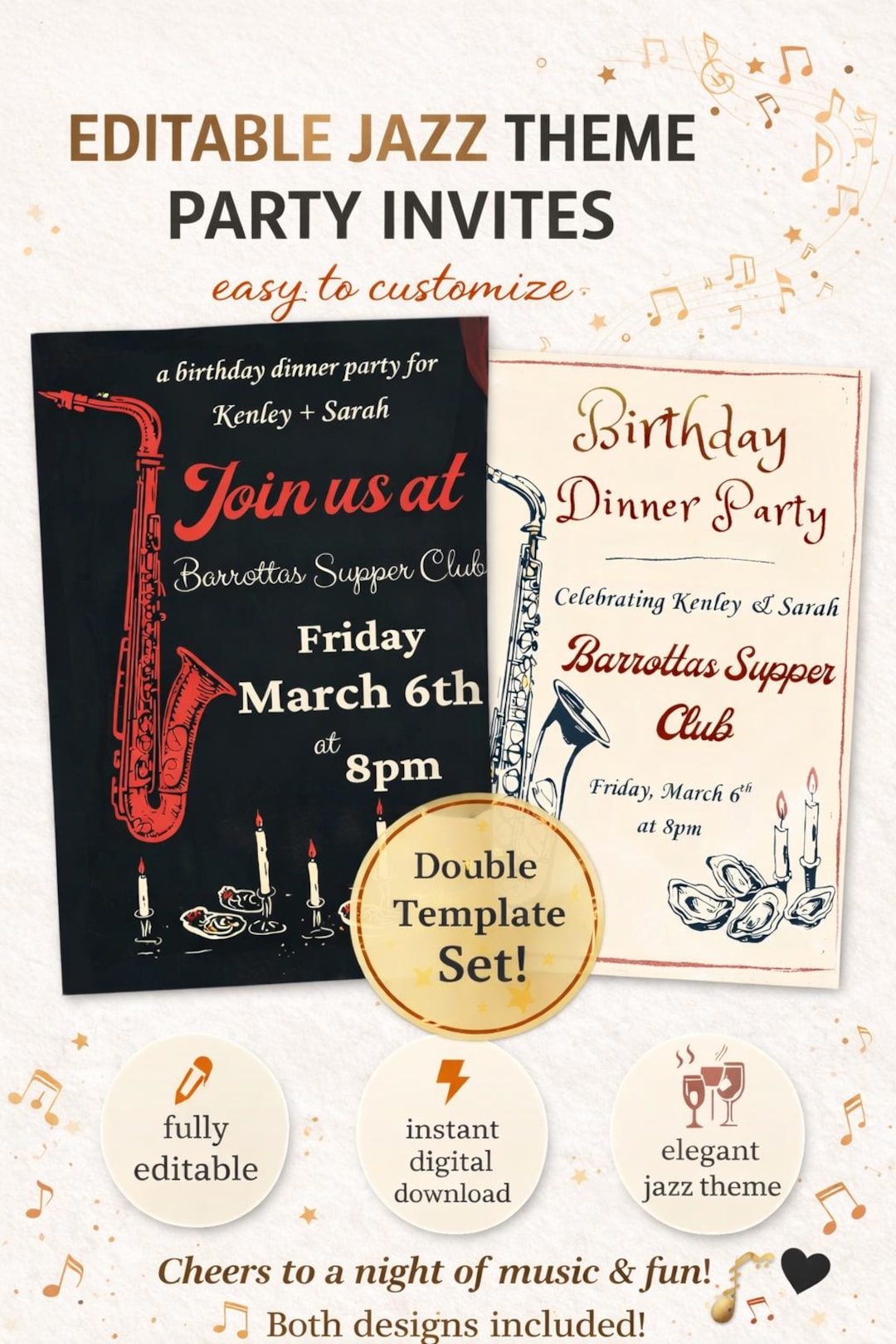 Jazz Dinner Party Invitation Template | Editable Digital Party Invite ...