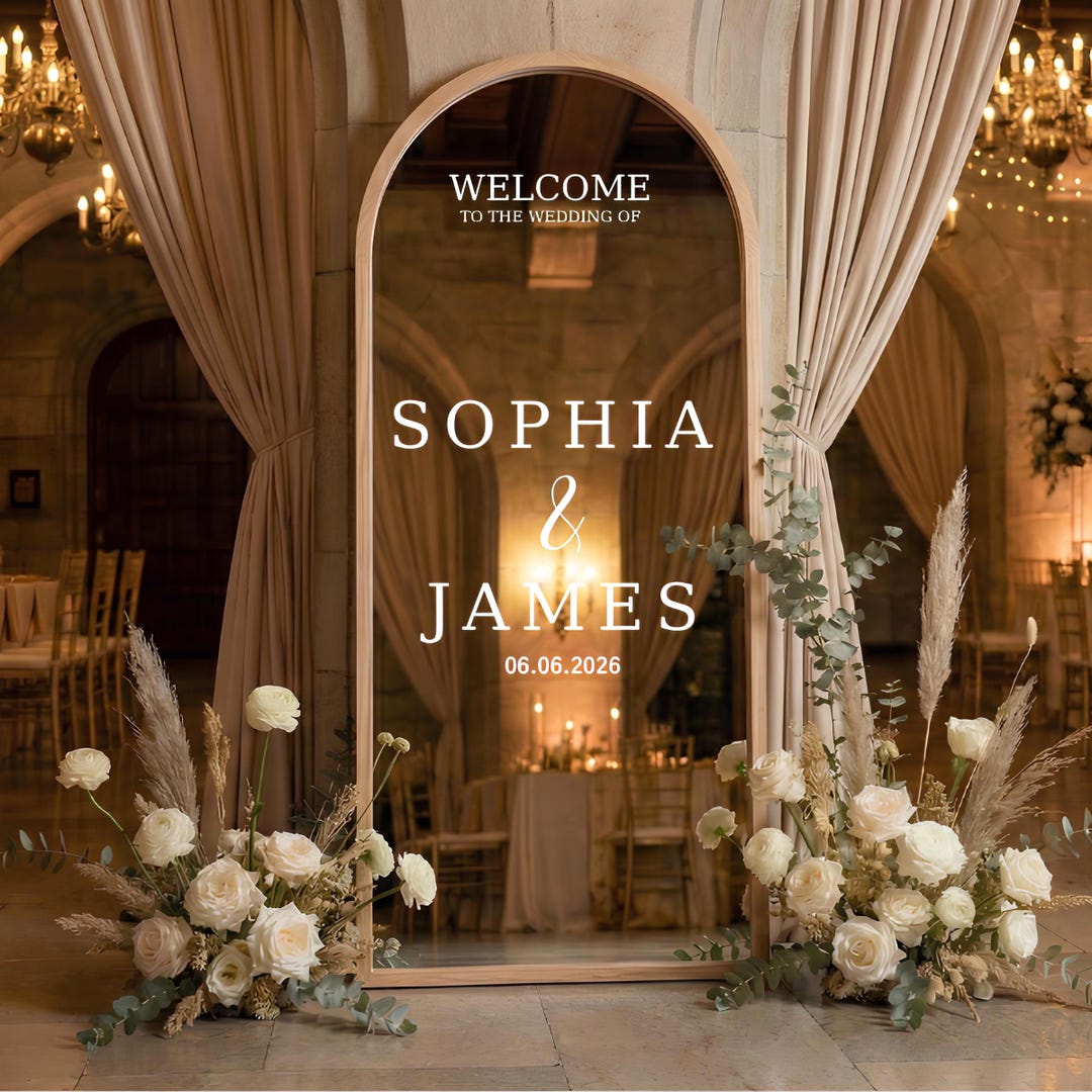 Custom Wedding Mirror Vinyl Decal: Personalized Names & Date, Welcome ...