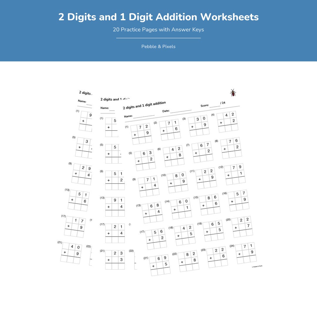 Addition Worksheets, Two Digits [10-99] Plus One Digit [1-9], Math ...