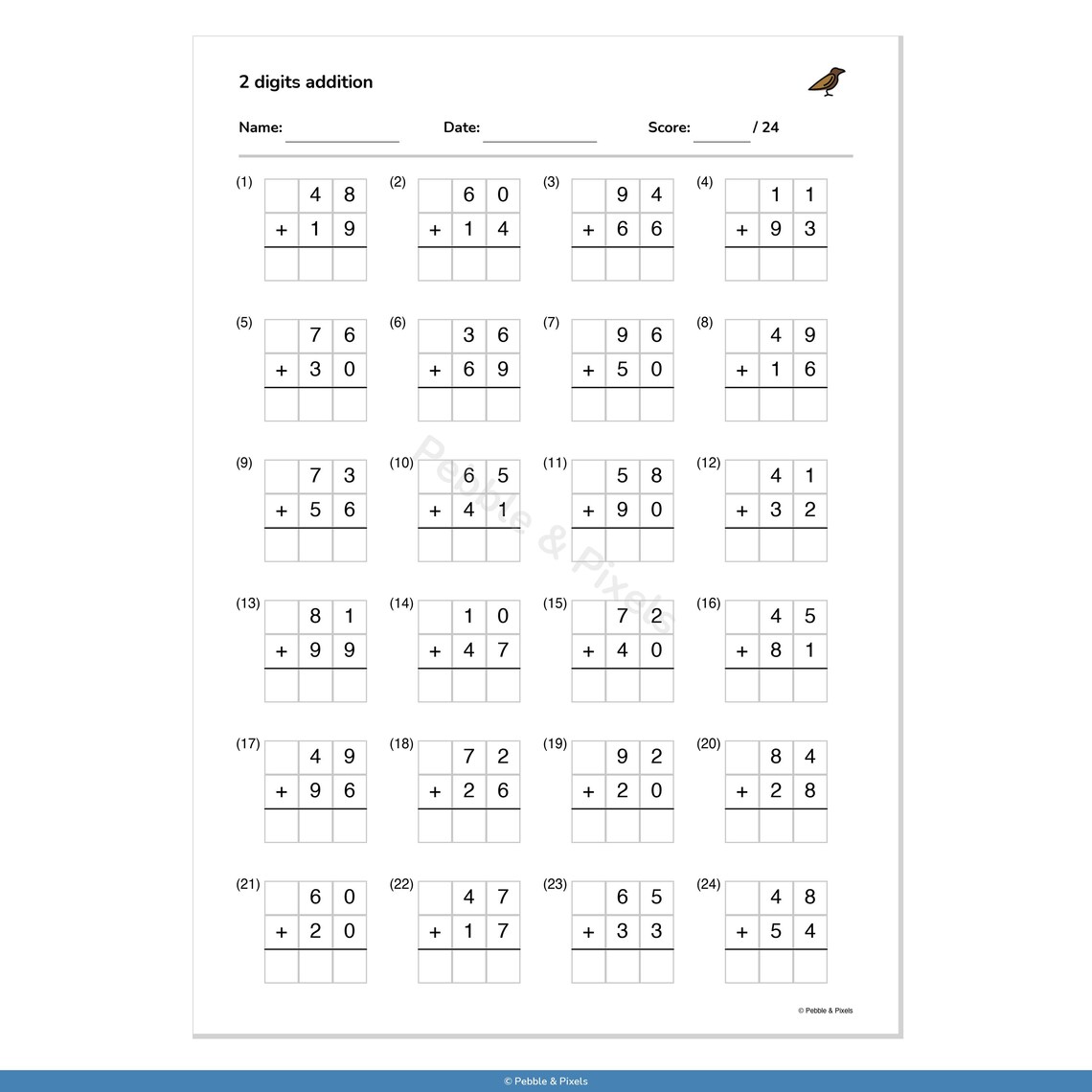 Addition Worksheets, Two Digits Addition, Math Practice (PDF Download ...