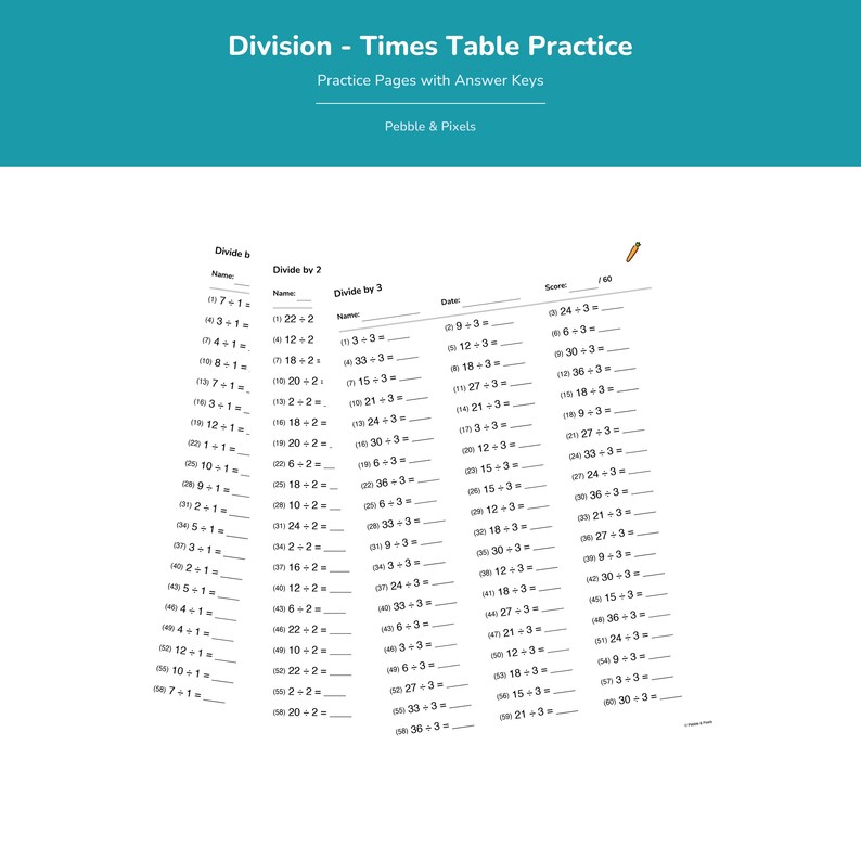 Division Math Worksheets | Times Table Practice (PDF) - Etsy