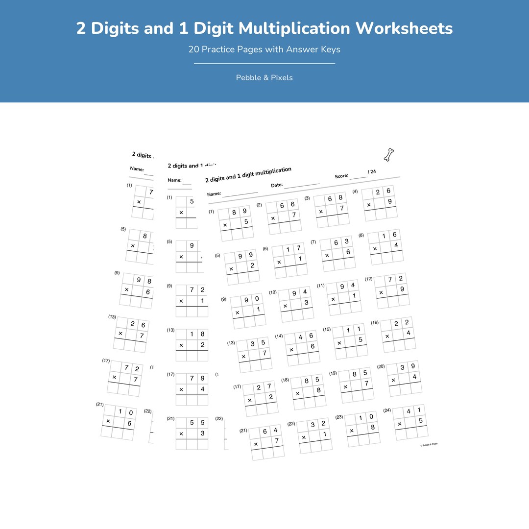 Multiplication Worksheets, Two-digit and One-digit Vertical ...