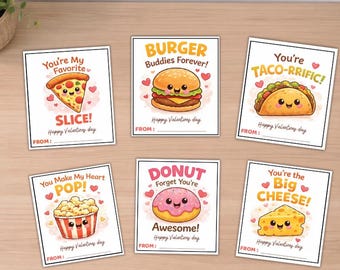 Food Pun Valentine Cards - Printable Kids Classroom Valentines (PDF ...