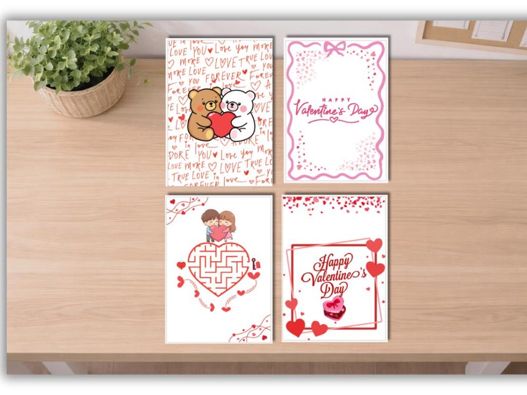 Valentine Cards Set | Printable Love Notes, Kids & Couples (instant ...