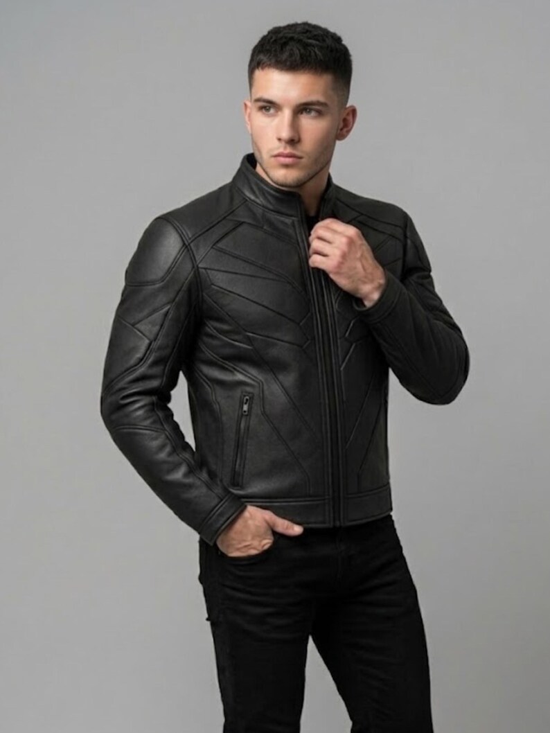 Night Rider Black Moto Biker Jacket Futuristic Winter Jacket Handmade ...