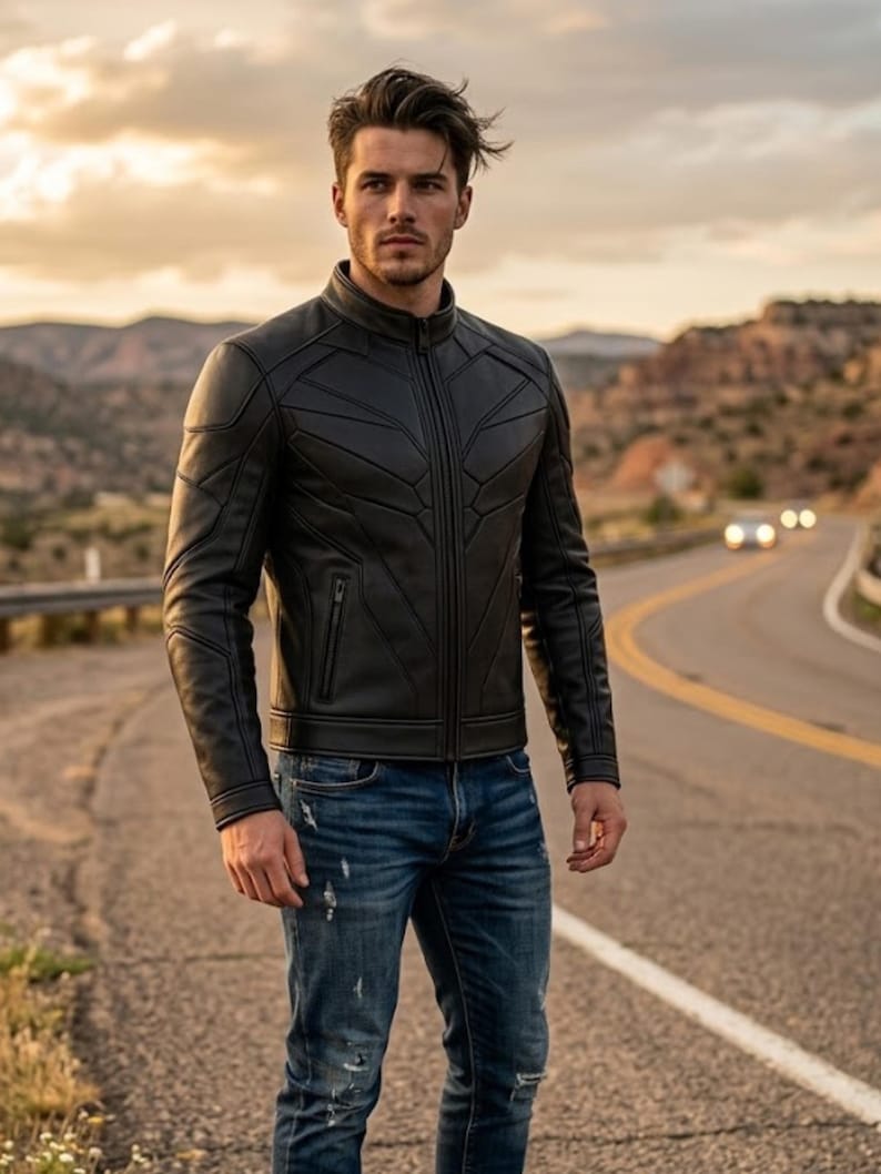 Night Rider Black Moto Biker Jacket Futuristic Winter Jacket Handmade ...