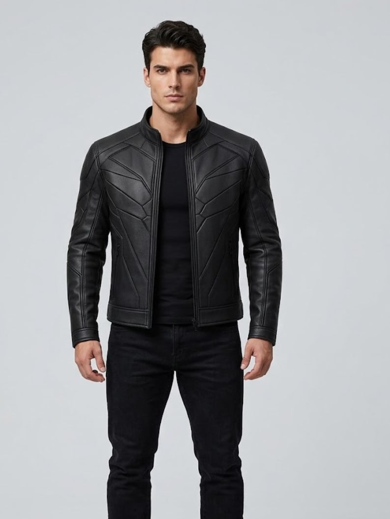 Night Rider Black Moto Biker Jacket Futuristic Winter Jacket Handmade ...
