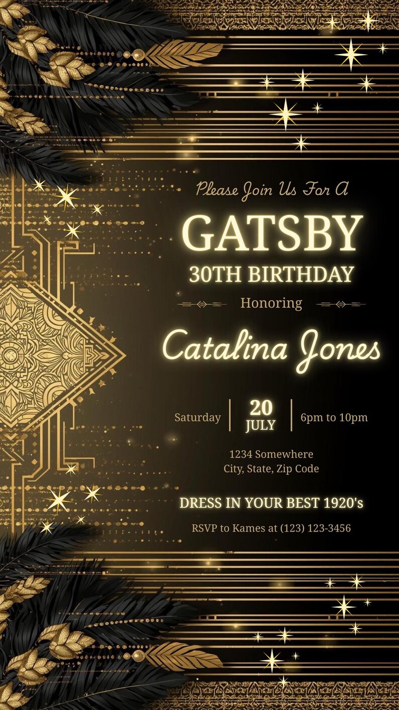 1920s Great Gatsby Birthday Invitation, Art Deco Party (digital ...