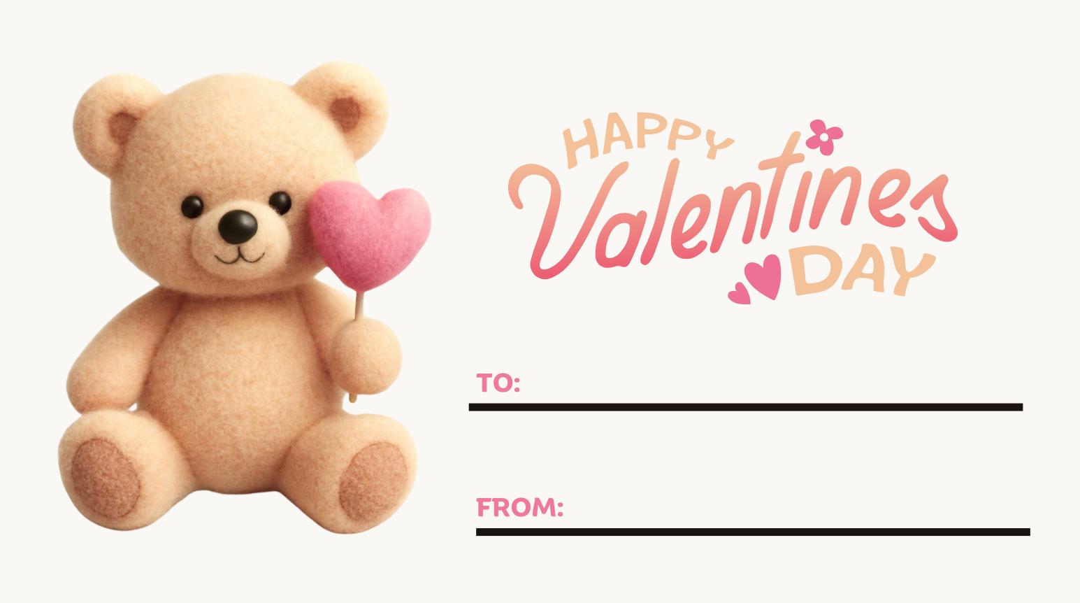 Printable Teddy Bear Valentine Cards for Kids – 8 Vertical Cards per ...