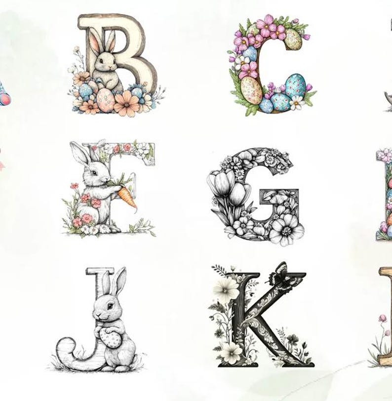 Easter Alphabet Clipart Bundle PNG | Festive Letter Designs | Spring ...