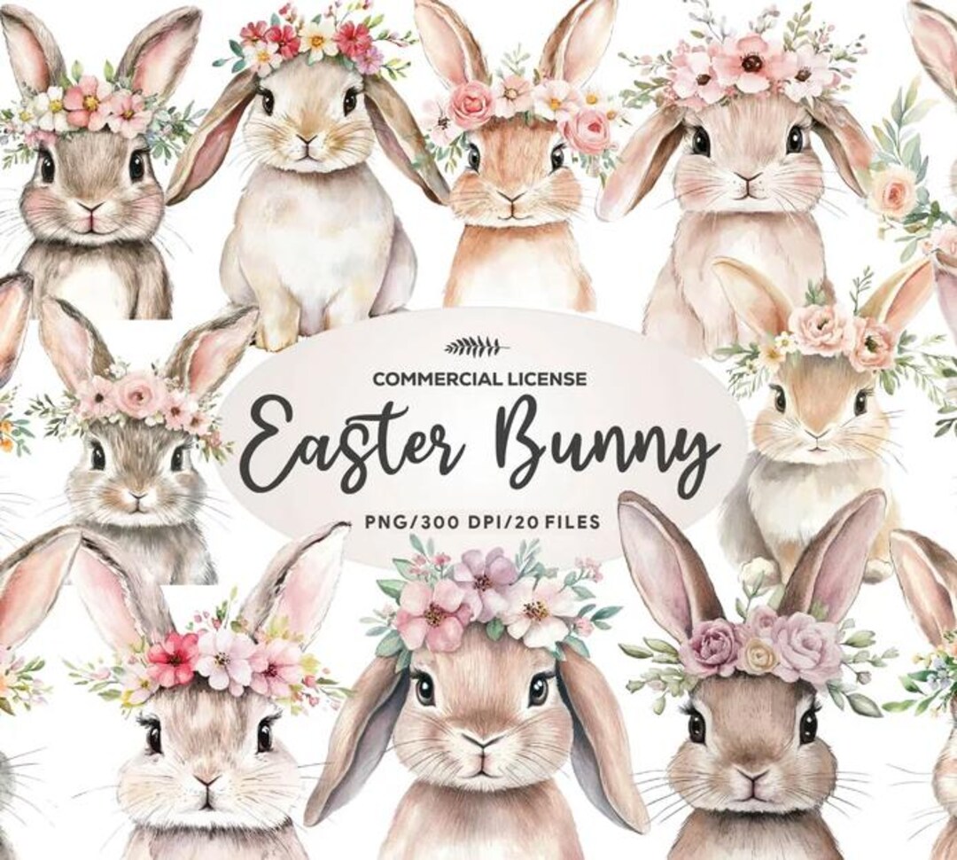 Easter Bunny Clipart Bundle PNG | Traditional Spring Rabbit | Pastel ...