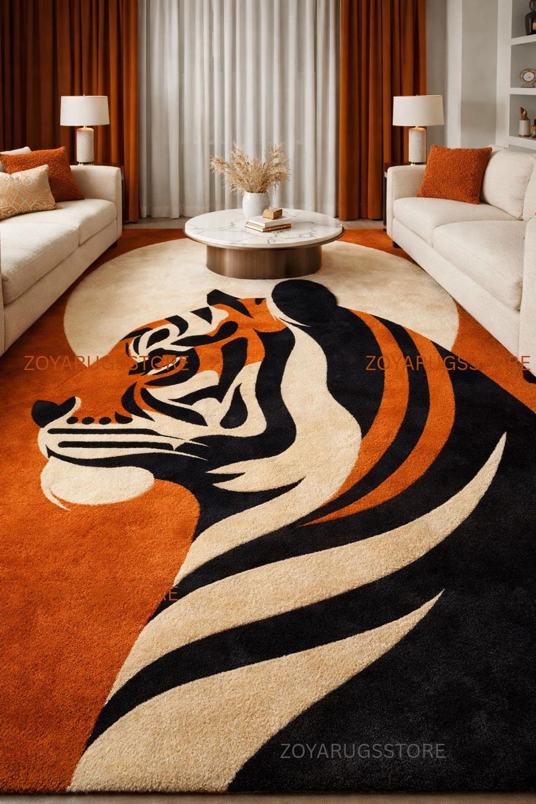 Hand-tufted Wool Tiger Rug, Orange Black Animal Carpet, Modern Decor - Etsy