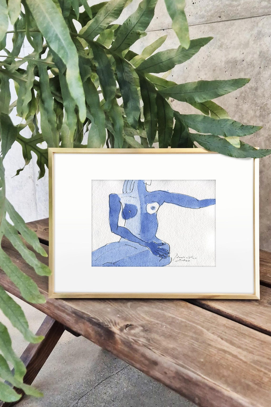 Blue Watercolor Female Figure Drawing | Printable Digital Wall Art - Etsy