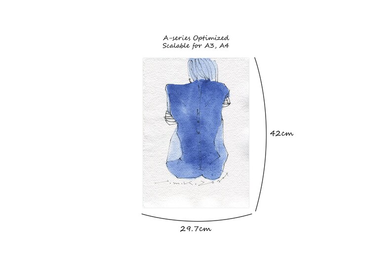 Blue Watercolor Female Figure Drawing | Printable Digital Wall Art - Etsy