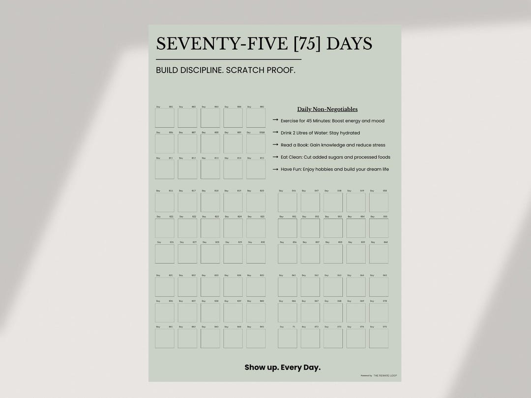 75 Soft Challenge Tracker | Printable Habit Chart (instant Download) - Etsy