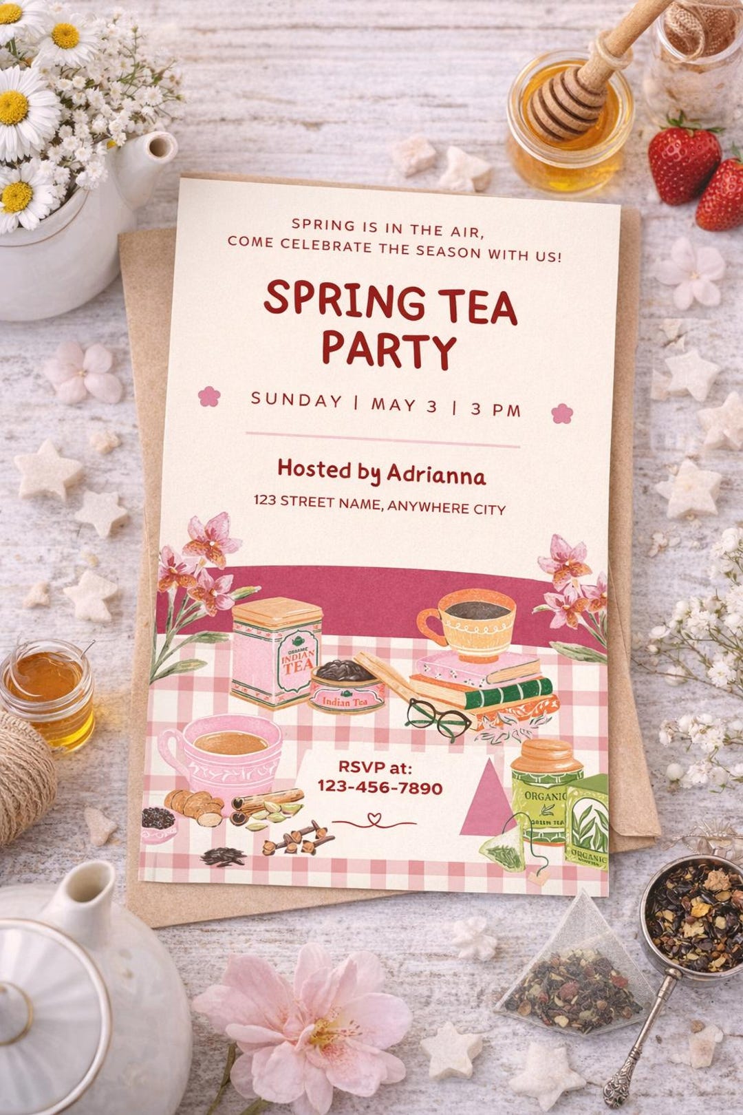 Spring Tea Party Invitation Template | Editable Canva Invite| Floral ...