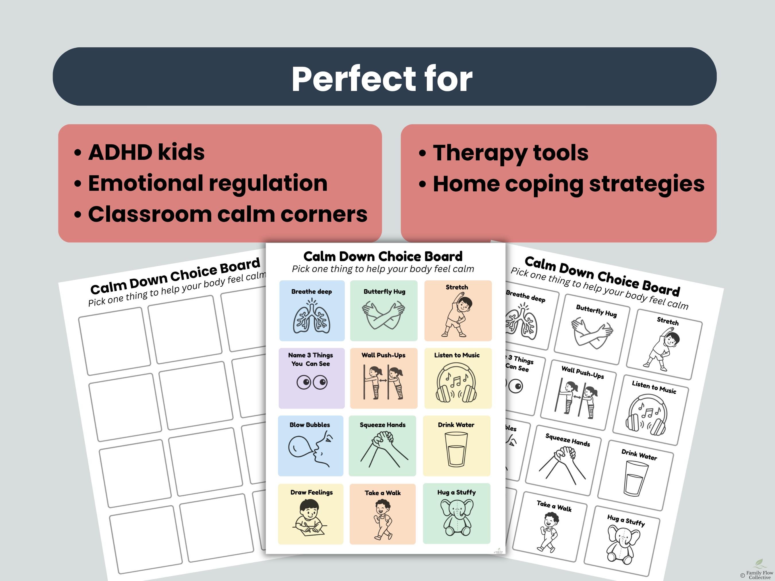 Calm Down Choice Board for Kids | Emotional Regulation Printable | ADHD ...