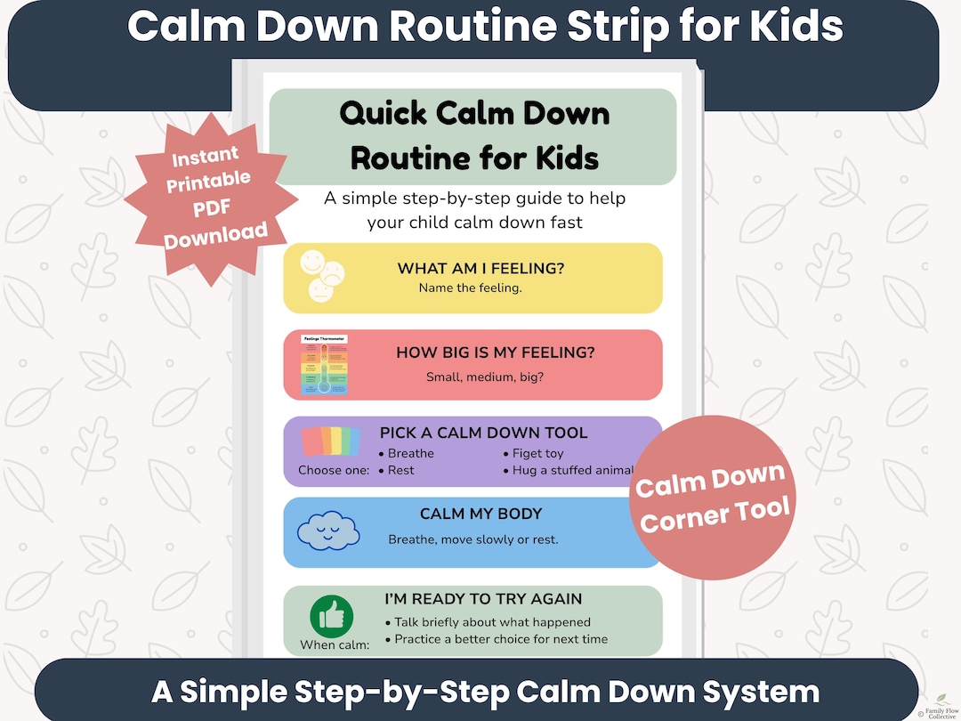 Calm Down Routine Strip for Kids, Emotional Regulation Visual, Coping ...