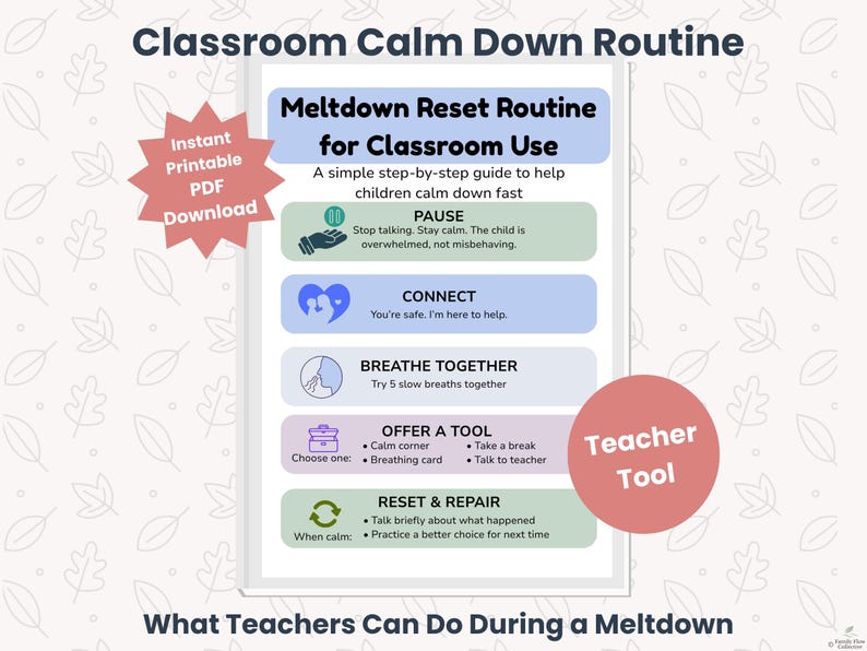 Classroom Calm Down Routine Printable | Behavior Management Tool |calm ...