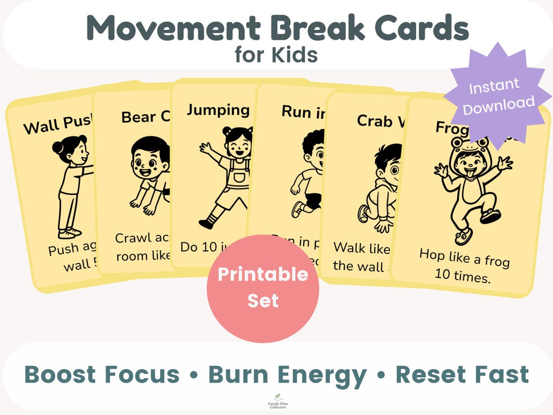 Movement Break Cards for Kids | Brain Break Activities Printable | ADHD ...