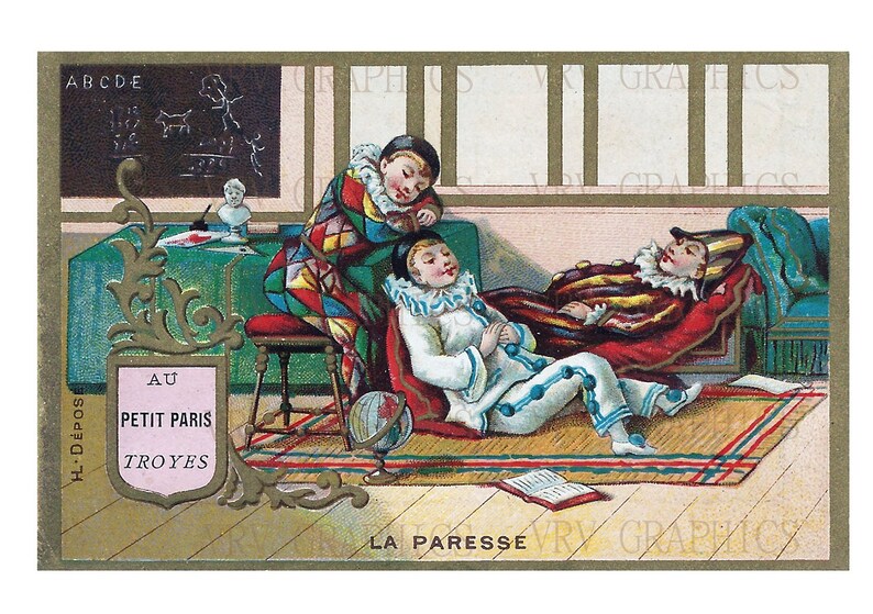 1800's French Jesters Resting Vintage Paris Advertisement Trade Card ...