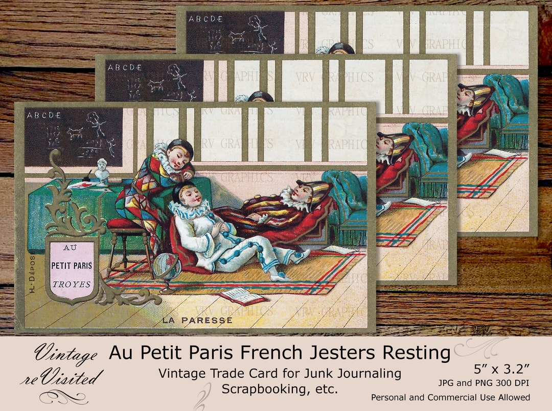 1800's French Jesters Resting Vintage Paris Advertisement Trade Card ...
