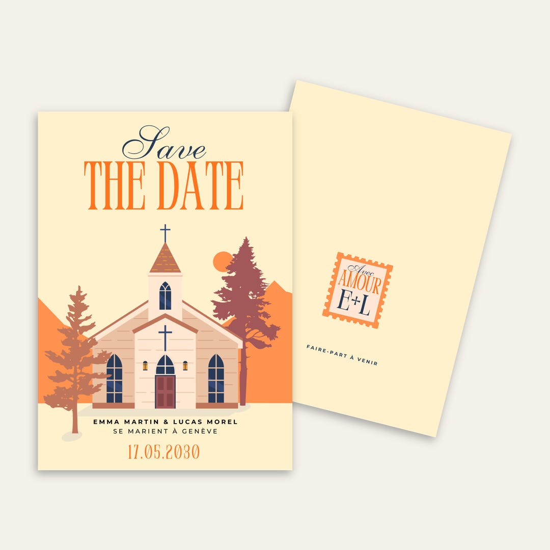Church Save the Date Template | Wedding Save the Date Canva | Vintage ...