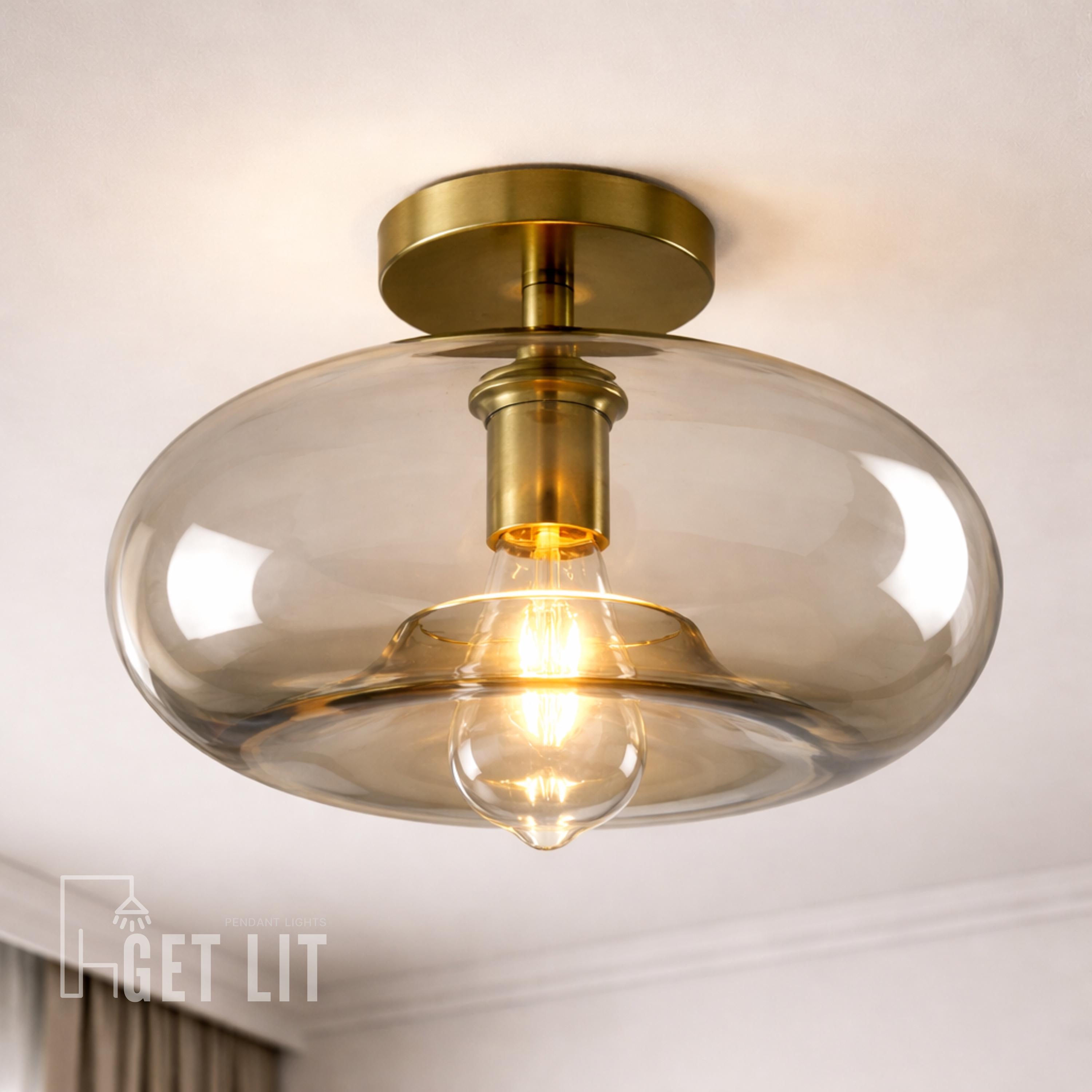 Modern Amber Glass Flush Mount Ceiling Light – Minimalist Fixture - Etsy