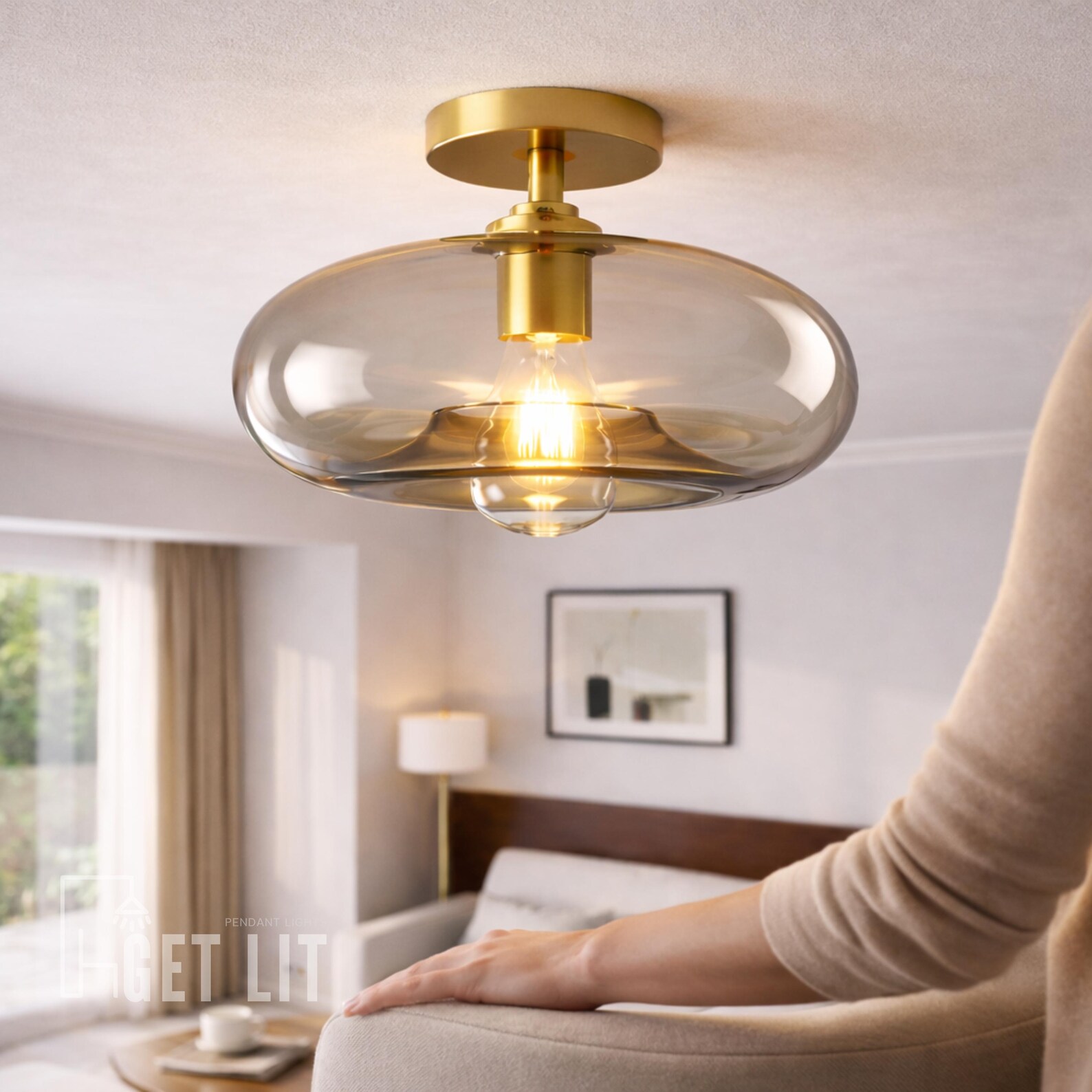 Modern Amber Glass Flush Mount Ceiling Light – Minimalist Fixture - Etsy