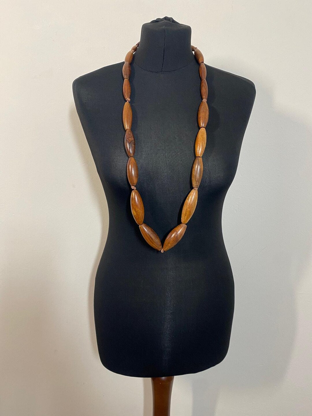 Vintage Wooden Beaded Necklace Large Beads Knotted String 18 