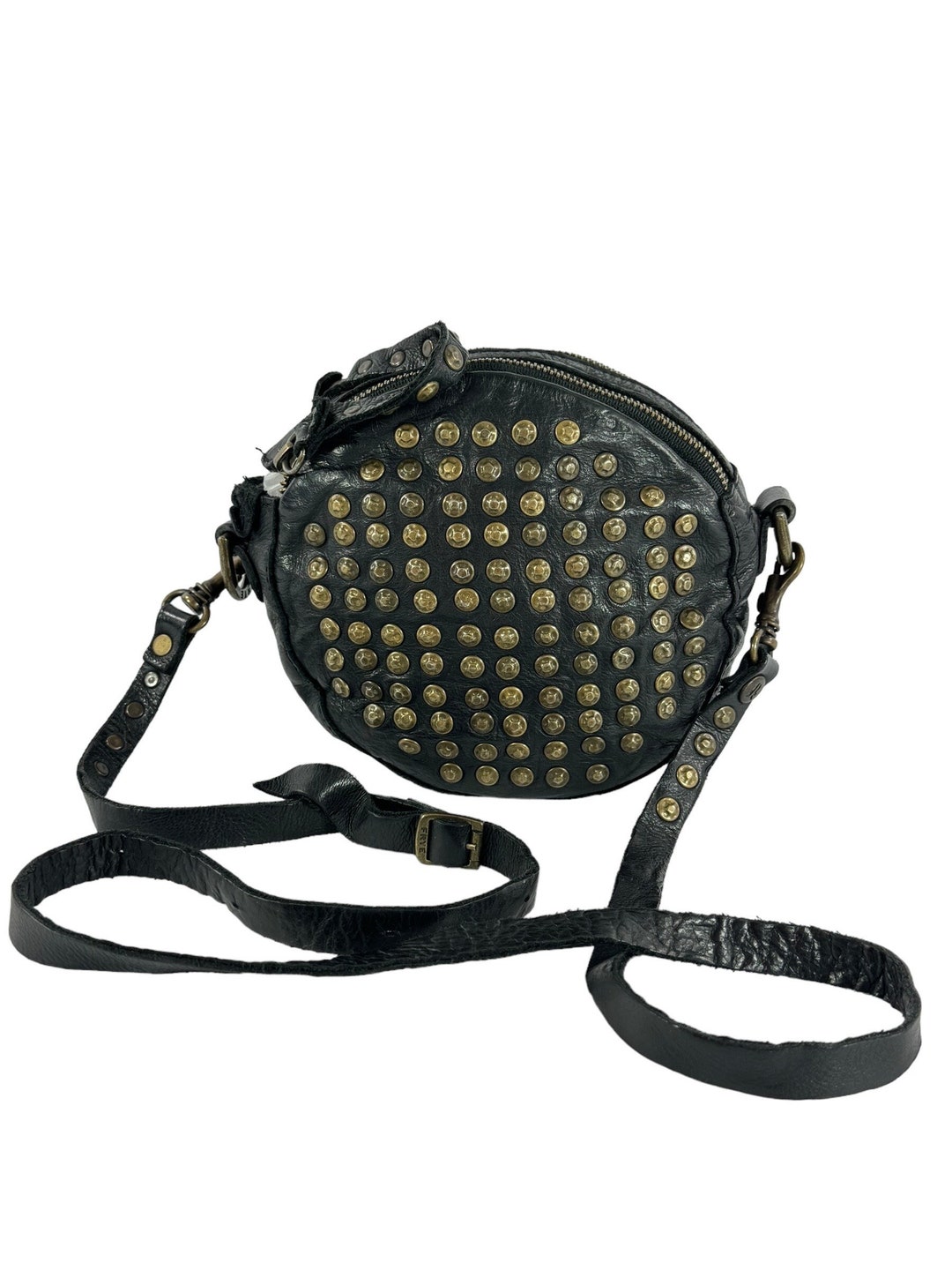FRYE Black Leather Double Zipped Brooke Studded Circle Crossbody ...