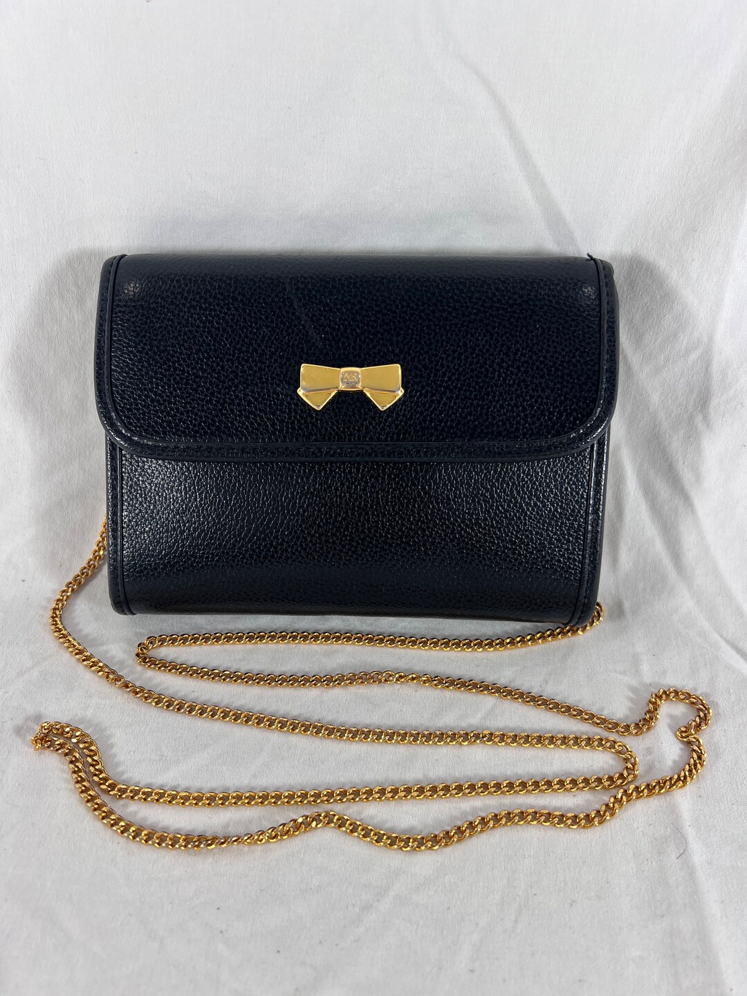 NINA RICCI Black Leather Gold Chain Link Crossbody Bag Made in France ...