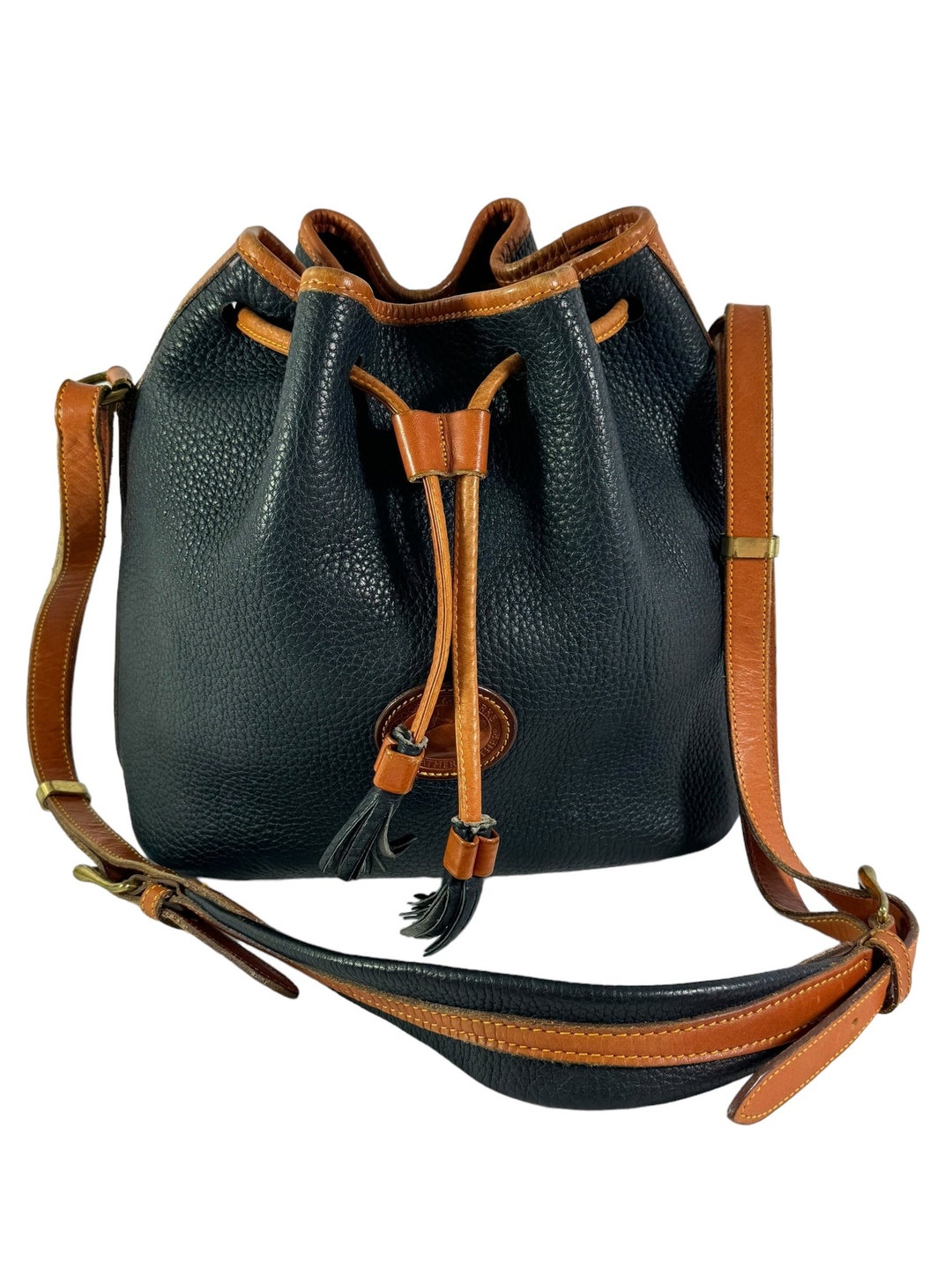 DOONEY & BOURKE Drawstring Navy Blue Leather Pebble Grain Kendall Tote ...