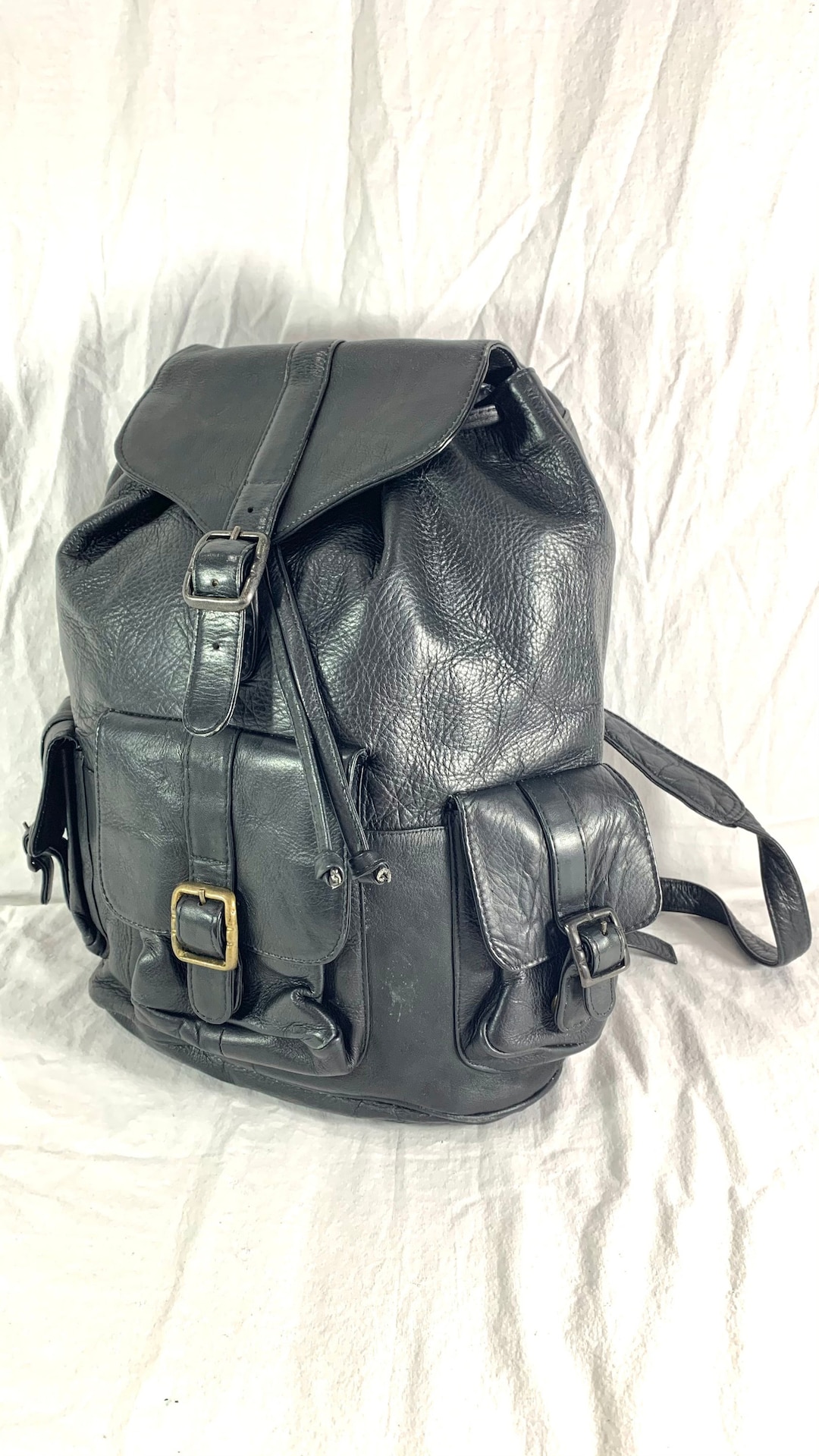 LATICO Leather Products Great Vintage Black Leather Rugged Rucksack ...