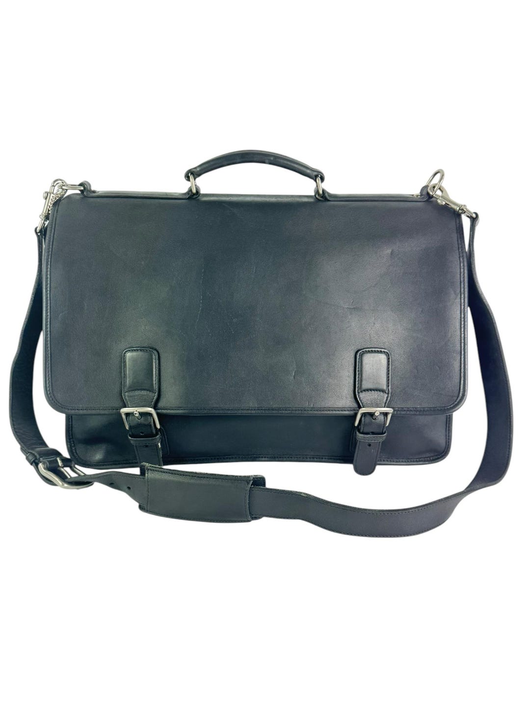 COACH Black Leather Thompson Vintage Unisex Briefcase Messenger Bag ...