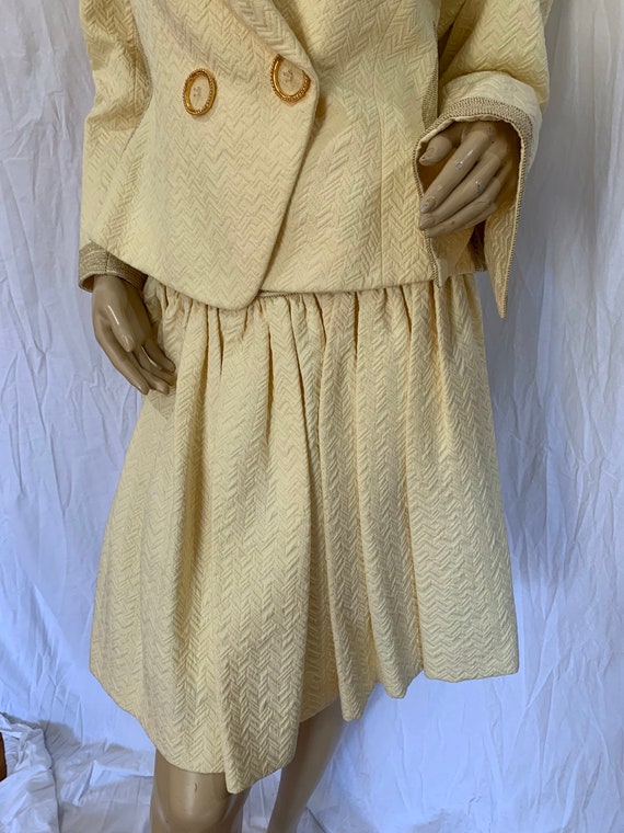 CHRISTIAN DIOR 90's 2 Piece Skirt Suit In Yellow Cott… - Gem