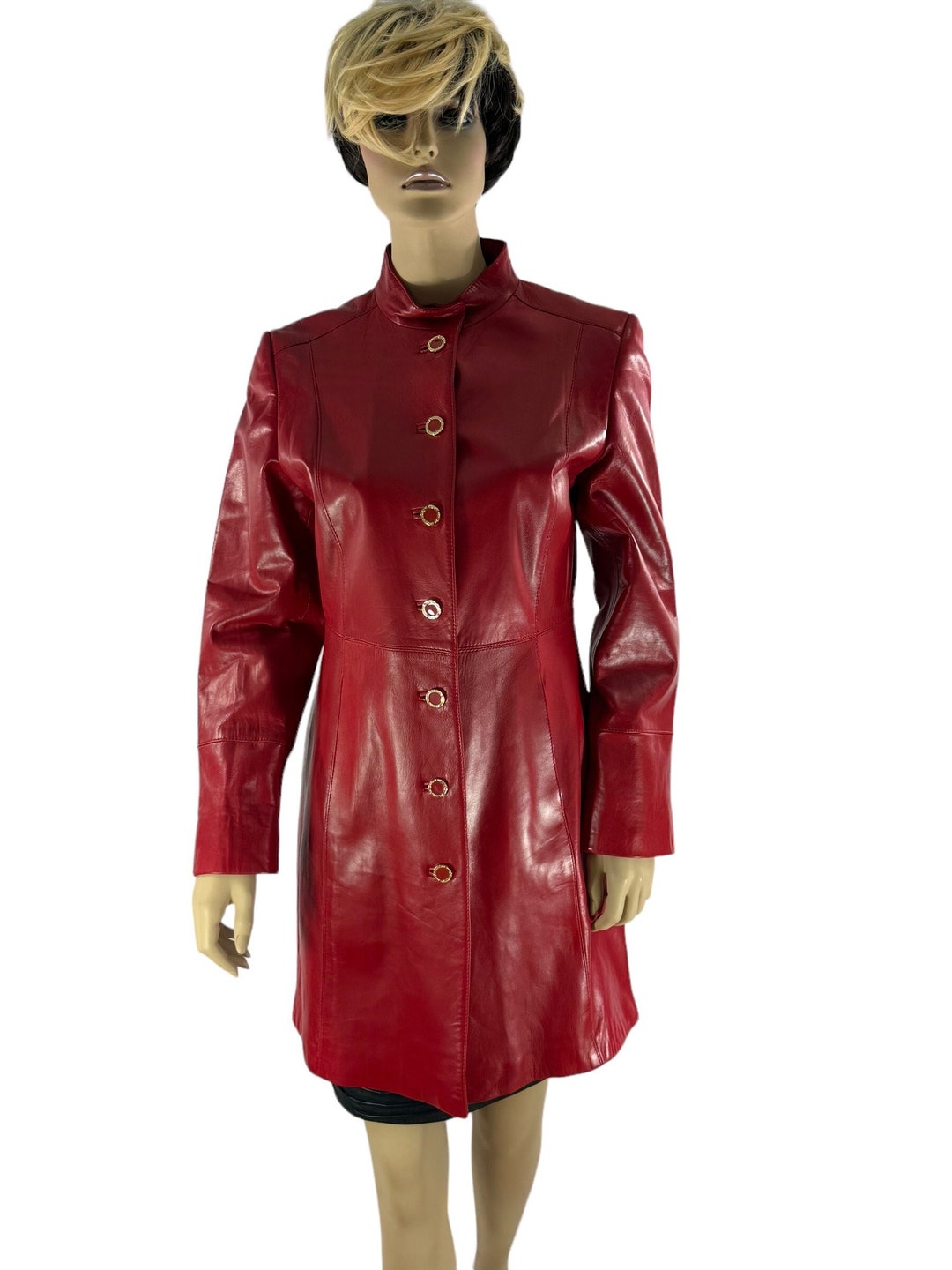 ST. JOHN Coat Collection by Marie Gray Red Leather Women's Long Coat ...