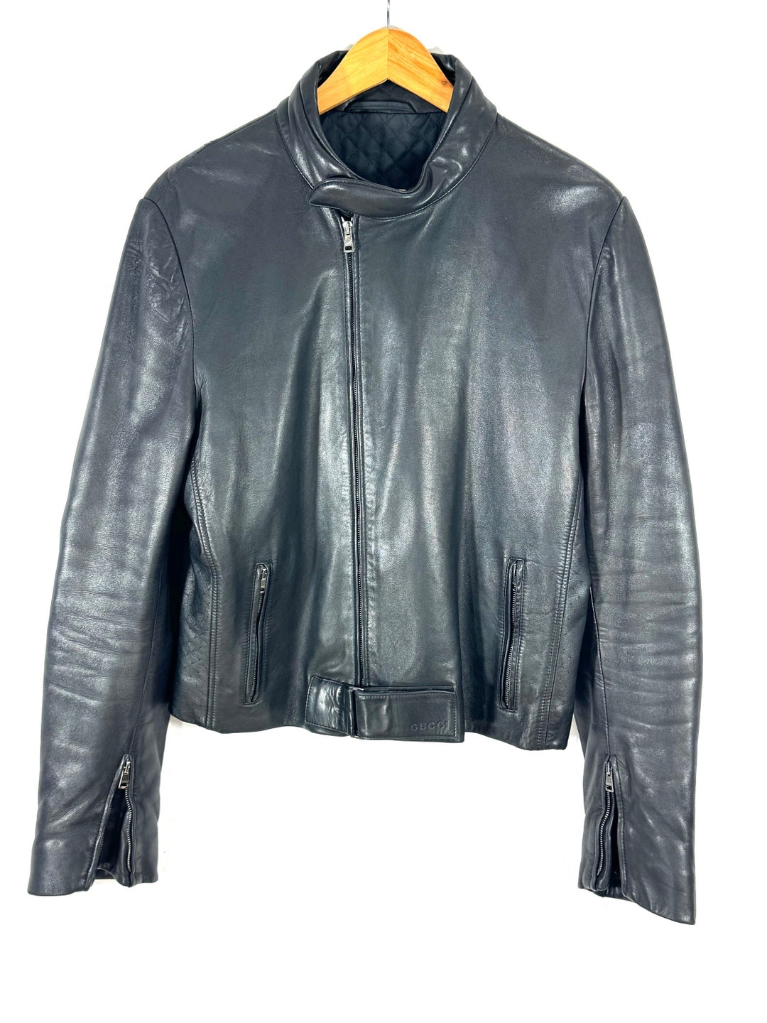 GUCCI by Tom Ford Black Leather Motorcycle Men's Jacket Made in Italy ...