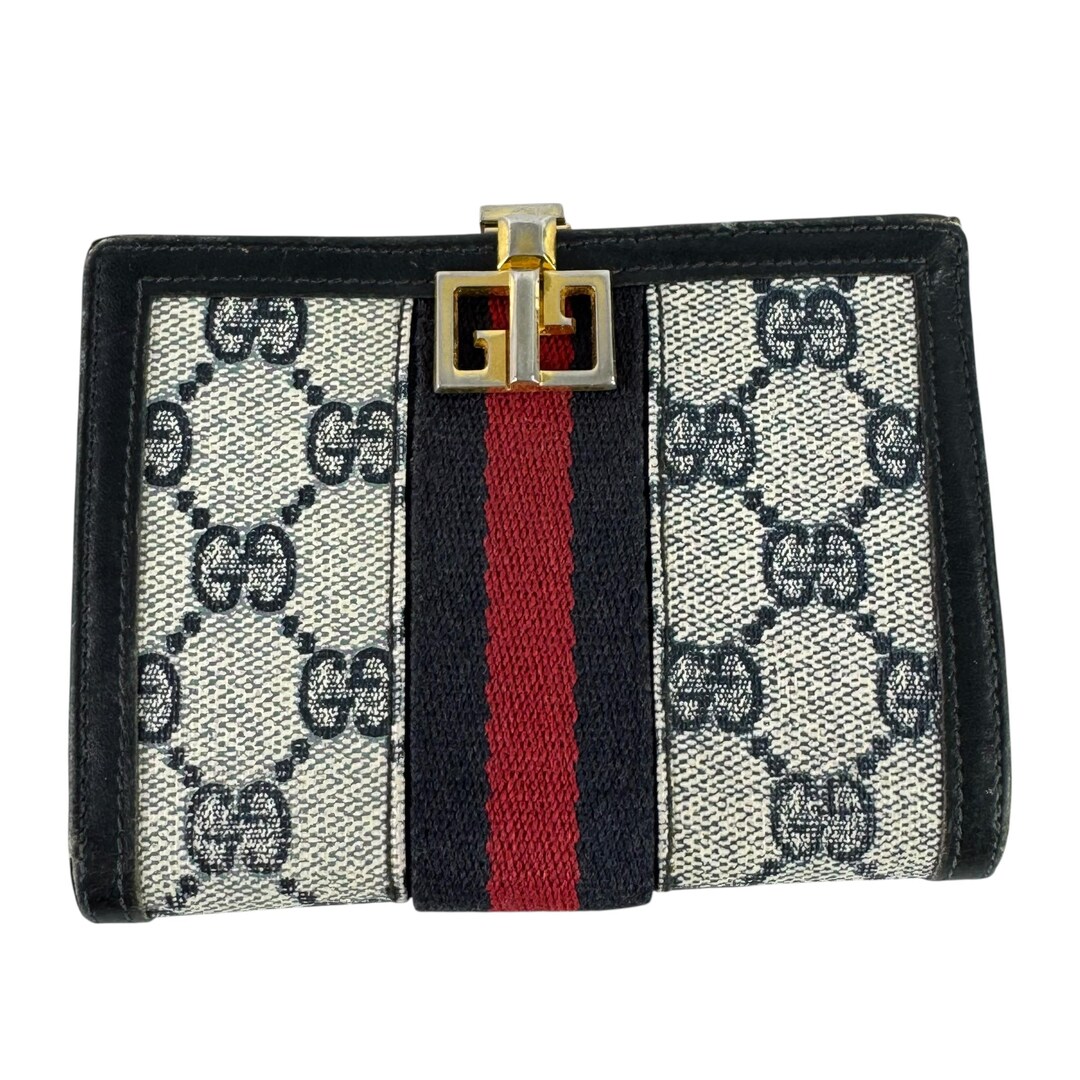 70's GUCCI Sherry Line Signature GG Navy Blue Canvas Leather ...