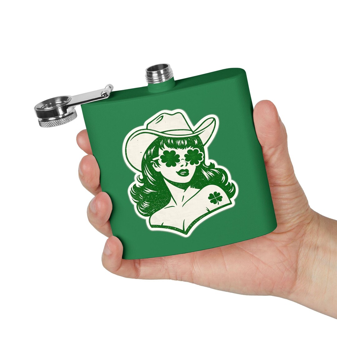 Shamrock Cowgirl Flask | 6oz Stainless Steel Hip Flask - Etsy