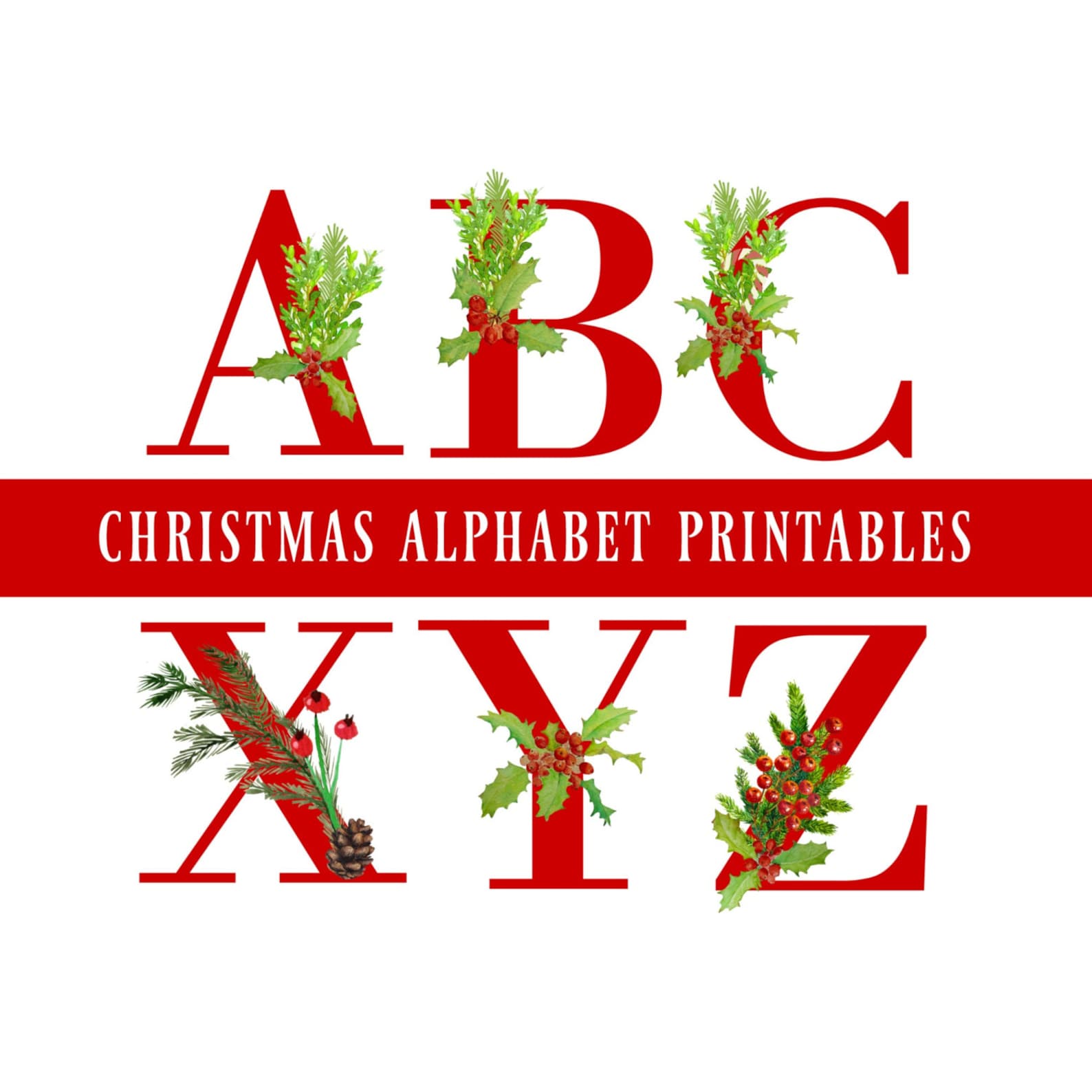 Red Christmas Alphabet Clipart, Letters Clipart, Digital Download ...