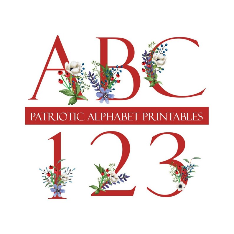 Patriotic Floral Alphabet Clipart Letters Clipart Red - Etsy