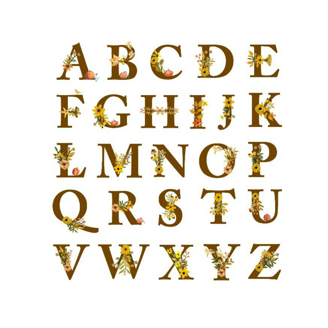 Fall Floral Alphabet Printables Fall Clipart Fall Letter - Etsy
