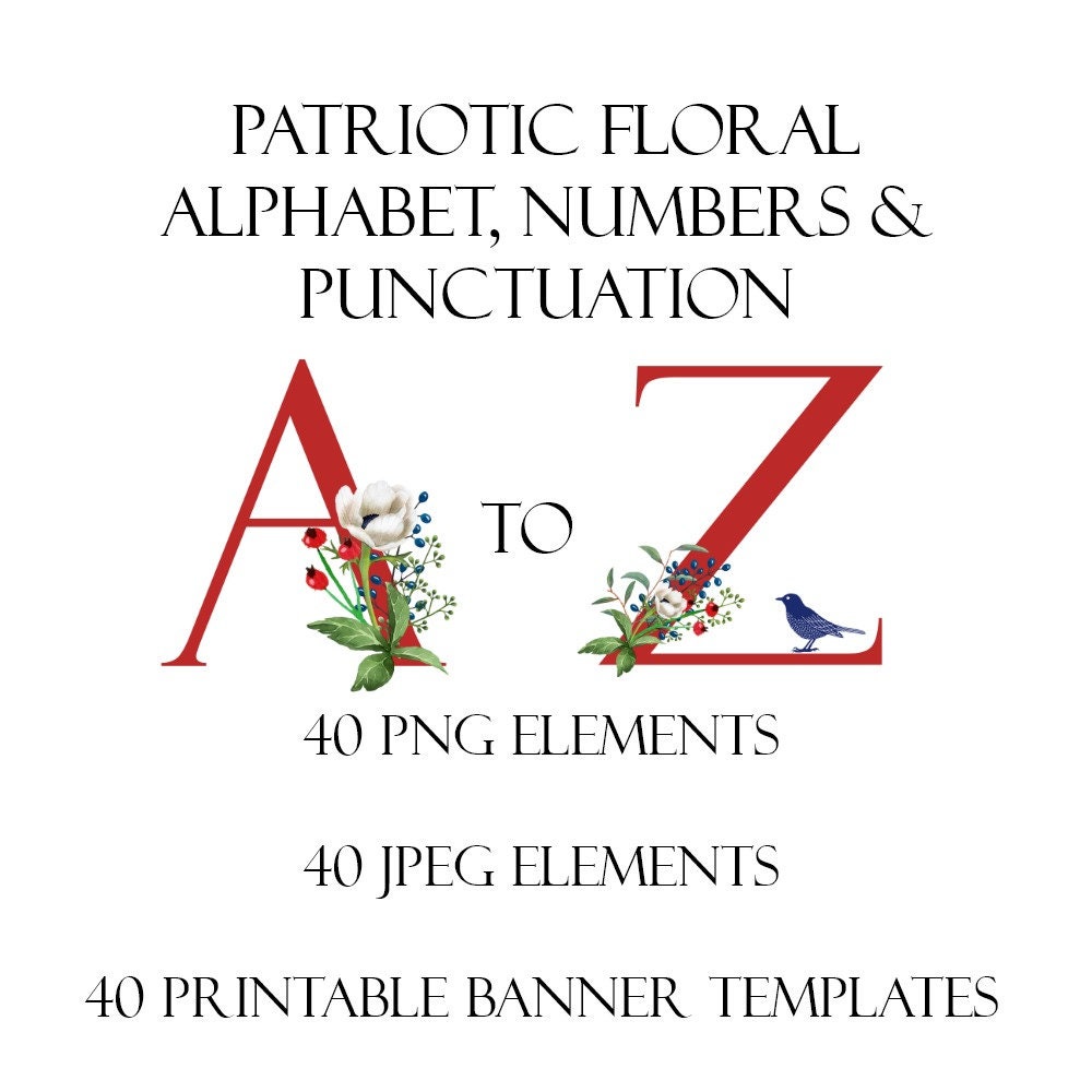 Patriotic Floral Alphabet Clipart Letters Clipart Red - Etsy