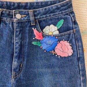 27" Vintage 90s Embroidered Jeans - Etsy