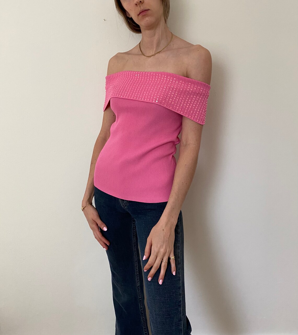 Y2k suéter con hombros descubiertos M - Etsy España