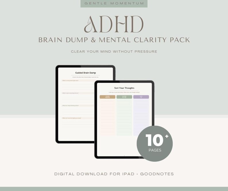 ADHD Brain Dump Pack | Mental Clarity Worksheets, Overthinking Help ...